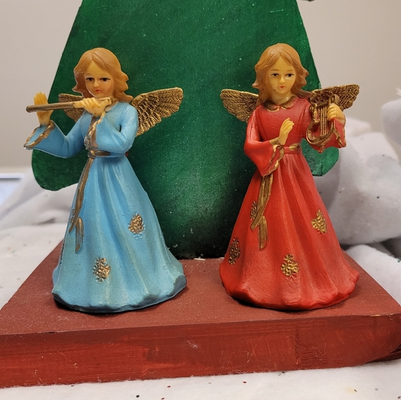 Vintage | Holiday | 2 Vintage Plastic Musician Harp Flute Angels Made ...